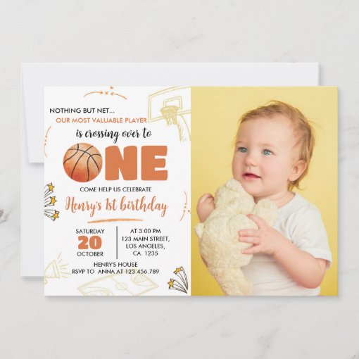 Basketball 1st Birthday Invitation Sport Party | Zazzle