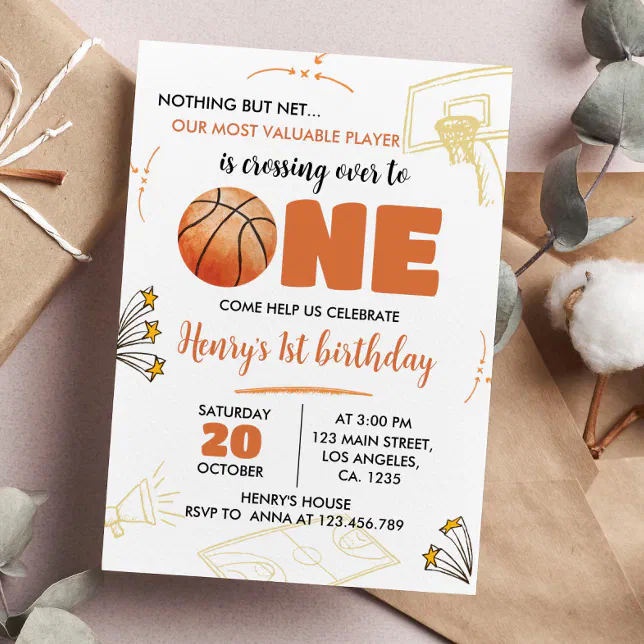 Basketball 1st Birthday Invitation Sport Party | Zazzle