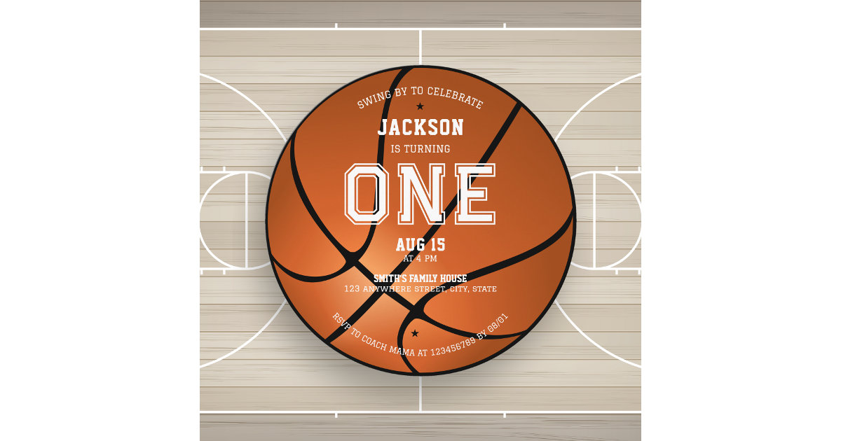 Basketball 1st Birthday Unique Round Invitation | Zazzle