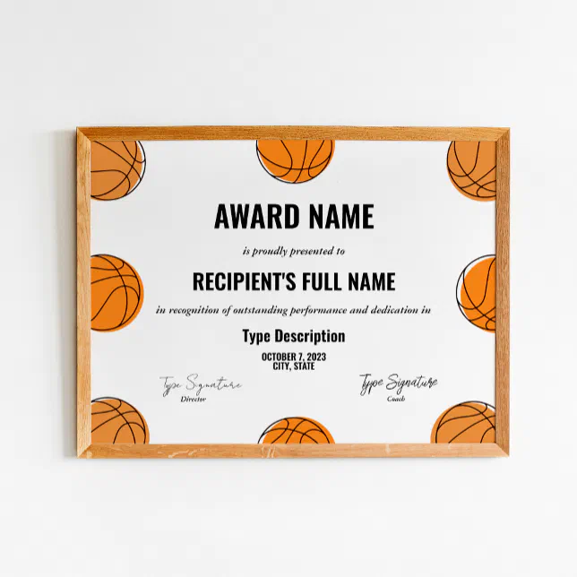 Basketball award certificate, mvp award poster | Zazzle