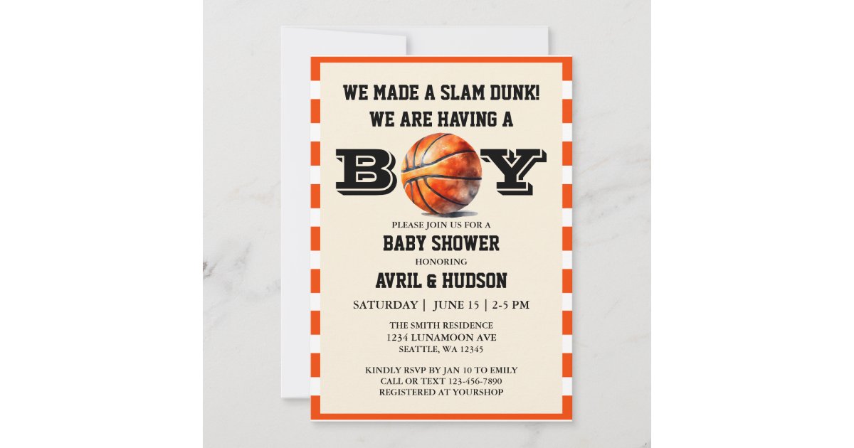 Basketball Baby Shower Invitation | Zazzle