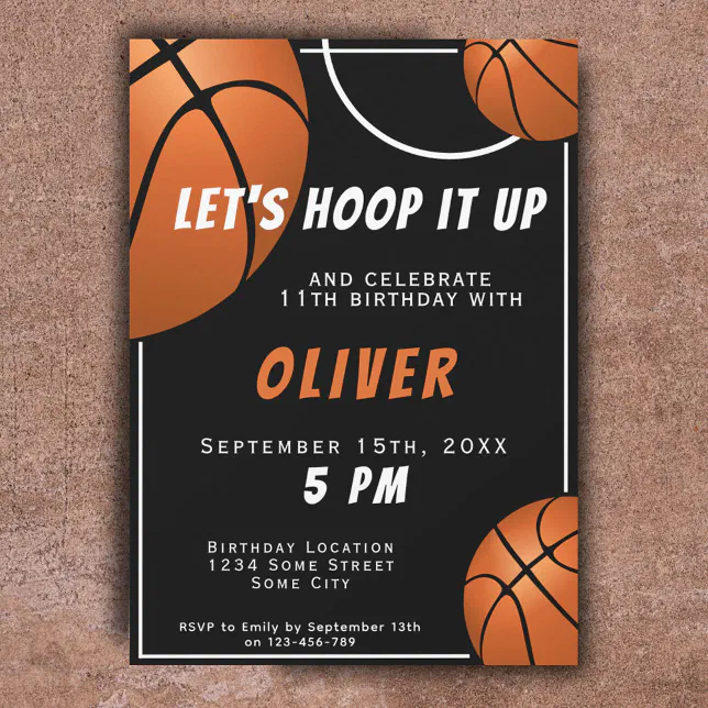 Basketball Ball Fun Sports Kids Birthday Invitation | Zazzle