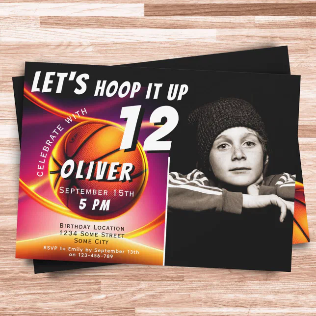 Basketball Ball Hoop it up Sports Photo Birthday Invitation | Zazzle