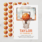 Basketball Ball Hoop Watercolor Birthday Party Invitation | Zazzle