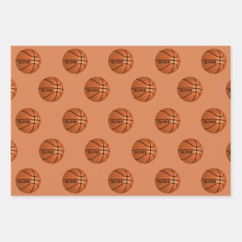 Basketball Ball Pattern Kids Name Birthday Wrappin Wrapping Paper ...