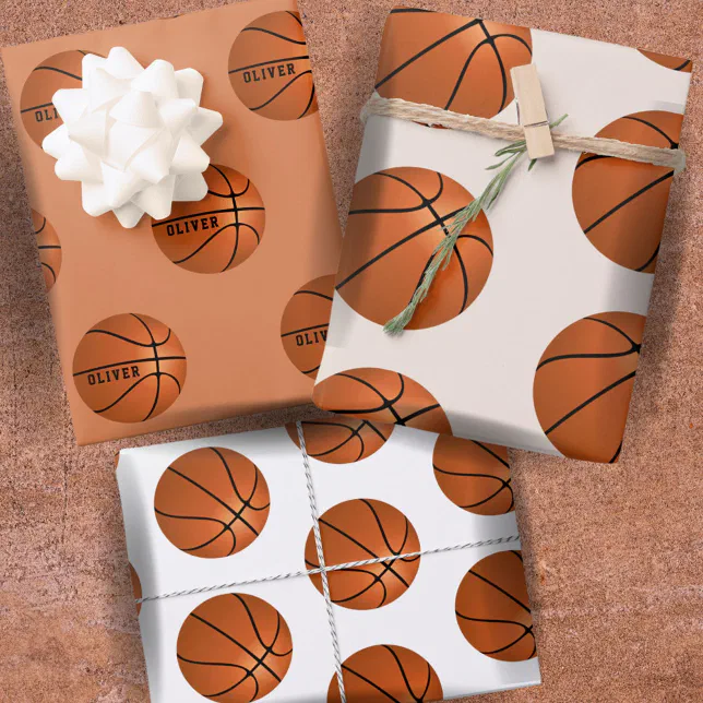 Basketball Ball Pattern Kids Name Birthday Wrappin Wrapping Paper ...