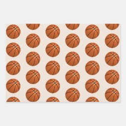 Basketball Ball Pattern Kids Name Birthday Wrapping Paper Sheets | Zazzle