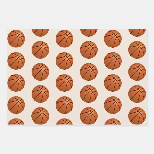 Basketball Ball Pattern Kids Name Birthday Wrapping Paper Sheets | Zazzle