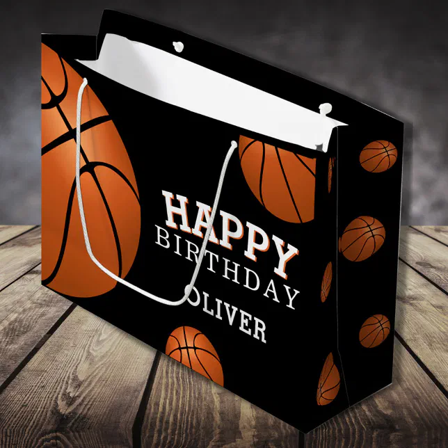 Basketball Ball Sports Happy Birthday Name Large Gift Bag | Zazzle
