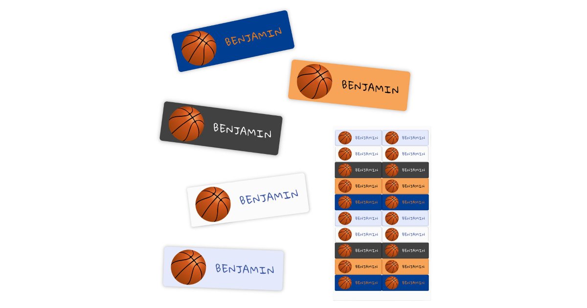 Basketball Ball Sports Name Kids' Labels | Zazzle
