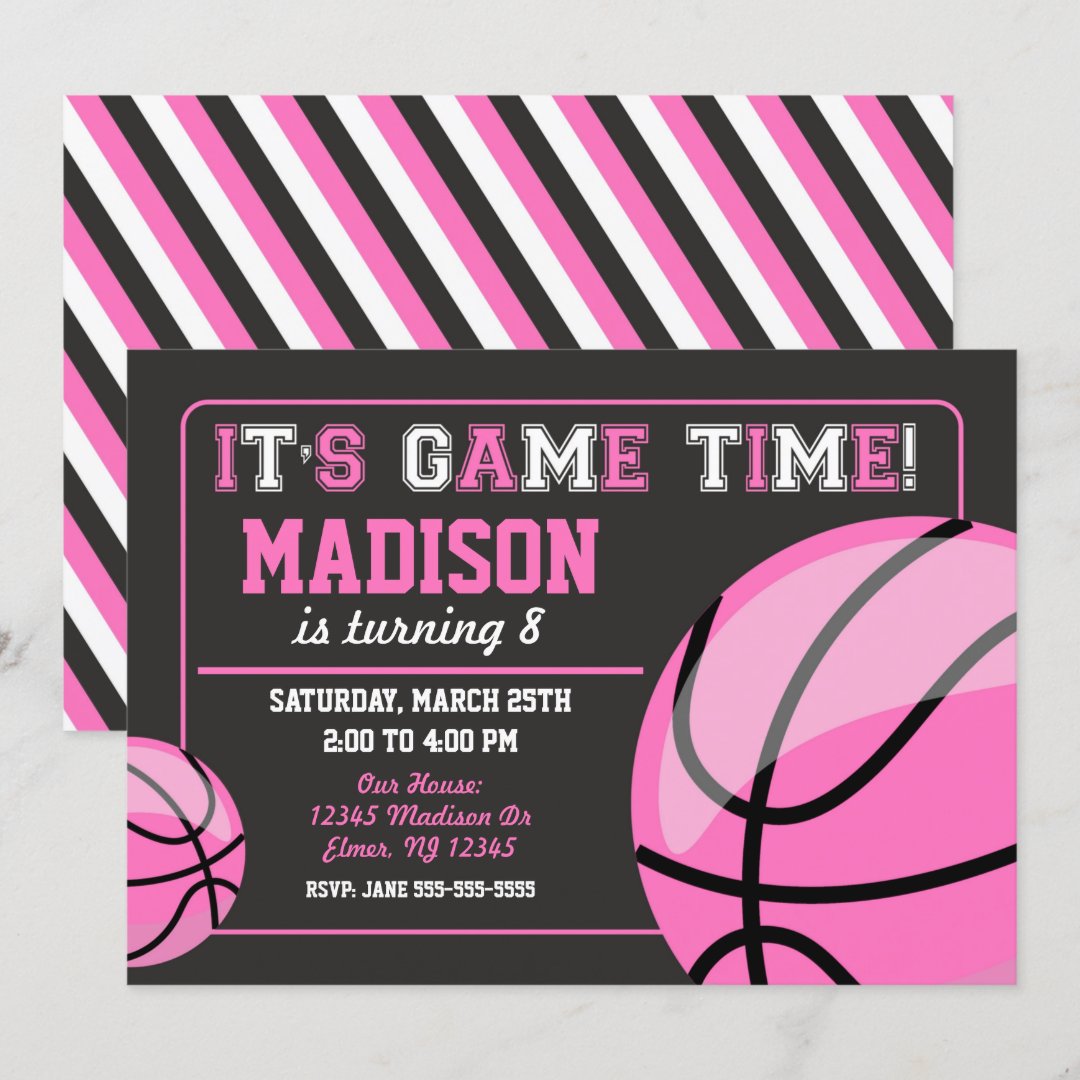 Basketball Birthday Invitation Chalkboard Girl | Zazzle