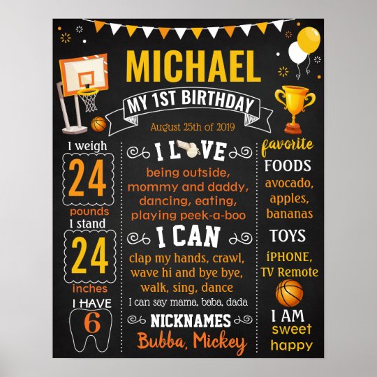 Basketball Birthday Party chalkboard sign | Zazzle.com