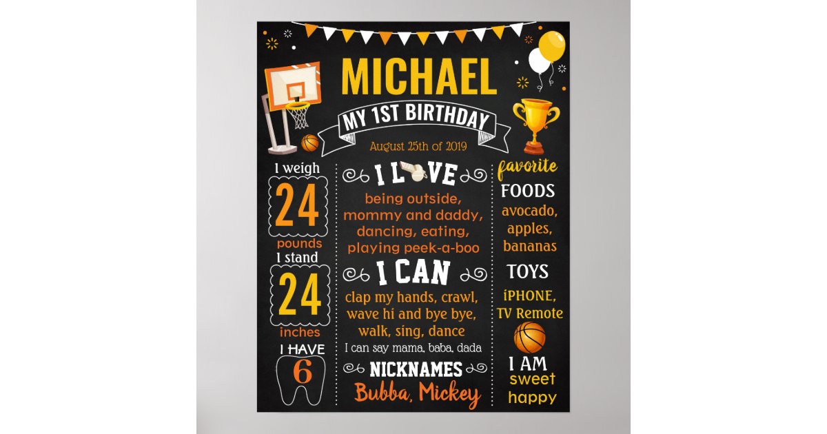Basketball Birthday Party chalkboard sign | Zazzle