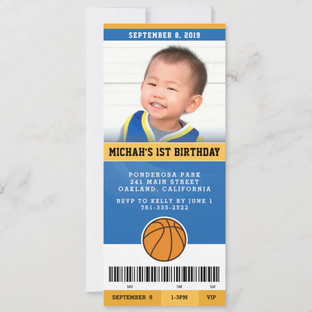Basketball Birthday Party Invitation (Blue & Gold) | Zazzle