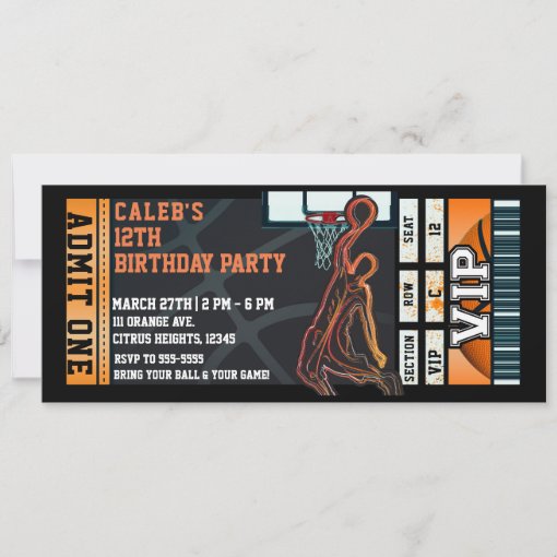 Basketball Birthday Party VIP Ball Game Ticket Invitation | Zazzle