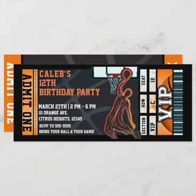 Basketball Birthday Party VIP Ball Game Ticket Invitation | Zazzle
