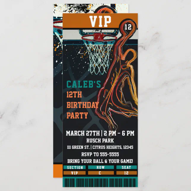 Basketball Birthday Party VIP Ball Game Ticket Invitation | Zazzle