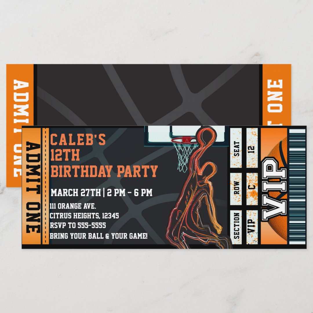 Basketball Birthday Party VIP Ball Game Ticket Invitation | Zazzle