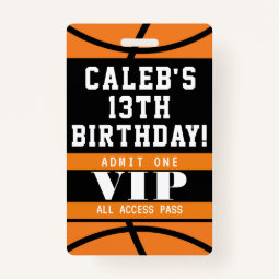 Basketball Birthday Party VIP Pass Badge | Zazzle