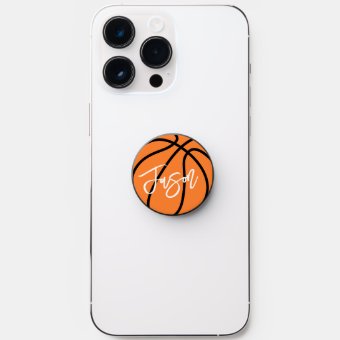 Basketball black orange custom name PopSocket | Zazzle