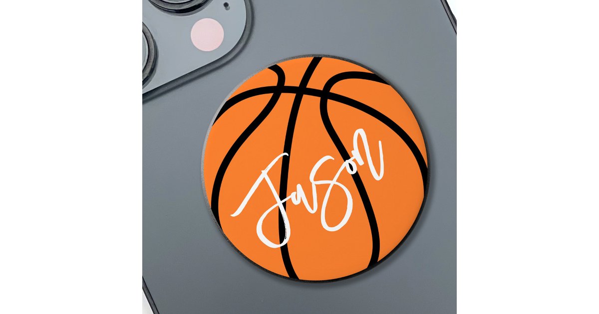 Basketball black orange custom name PopSocket | Zazzle