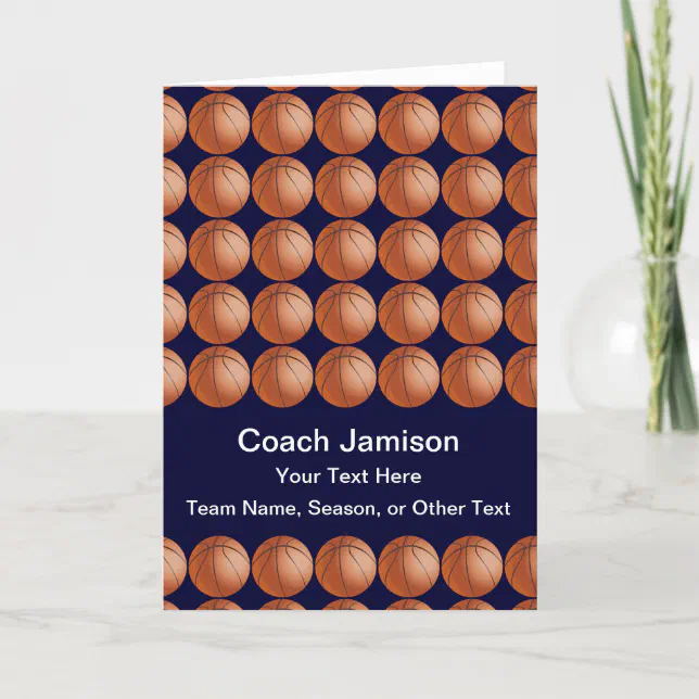 Basketball Card for Coach, Blue, Blank Inside | Zazzle
