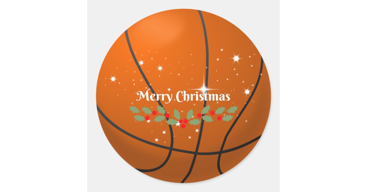 Basketball Christmas Greetings Classic Round Sticker | Zazzle
