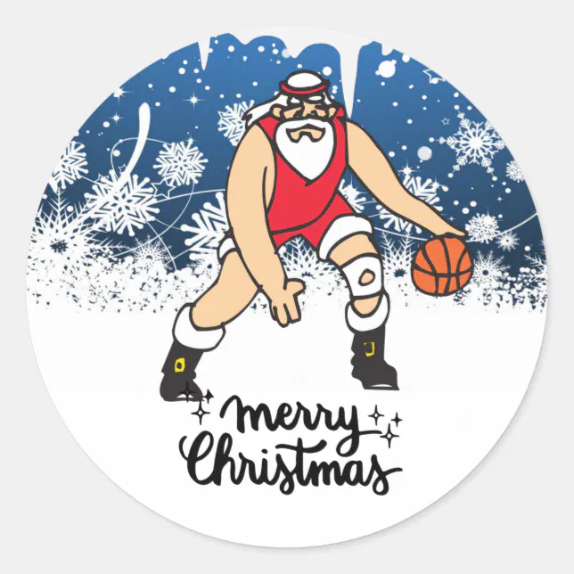 Basketball Christmas Holiday card with Santa Claus Classic Round ...