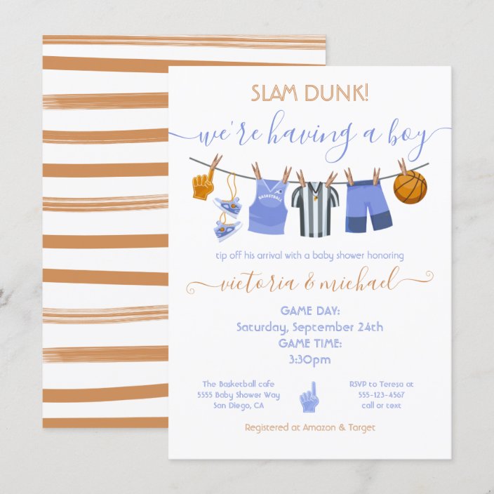 Basketball Clothesline Baby Shower Invitation | Zazzle.com