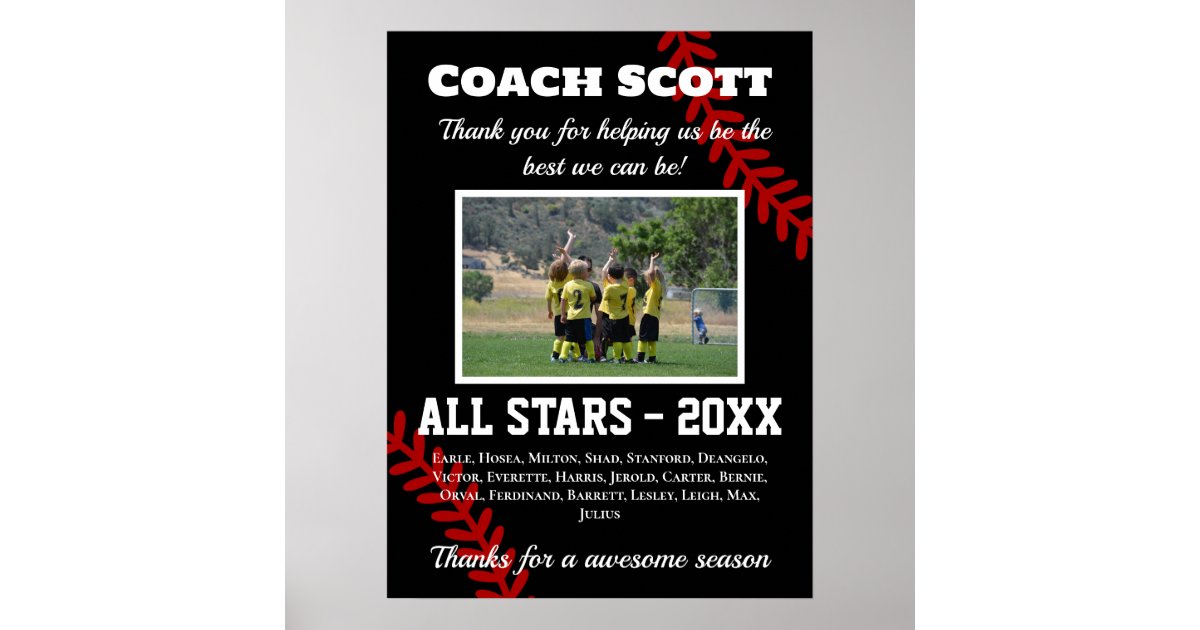 Basketball coach gift with team photo poster | Zazzle
