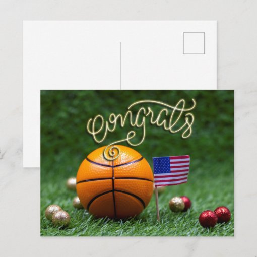 Basketball Congratulations with flag of America Postcard | Zazzle