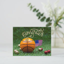 Basketball Congratulations with flag of America Postcard | Zazzle