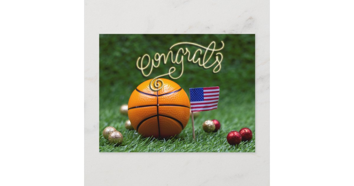 Basketball Congratulations with flag of America Postcard | Zazzle