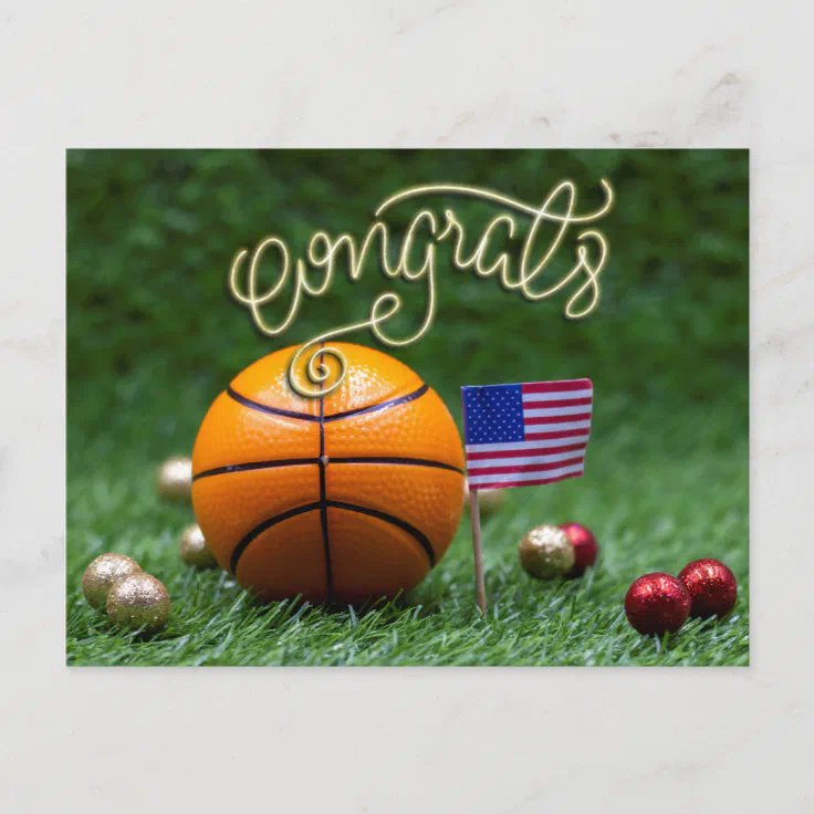 Basketball Congratulations with flag of America Postcard | Zazzle