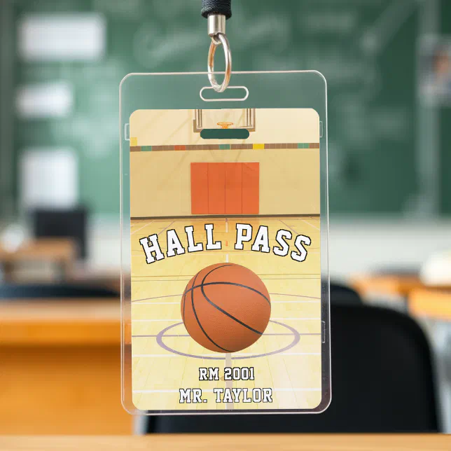Basketball Court Coach Teacher Student Hall Pass Badge | Zazzle