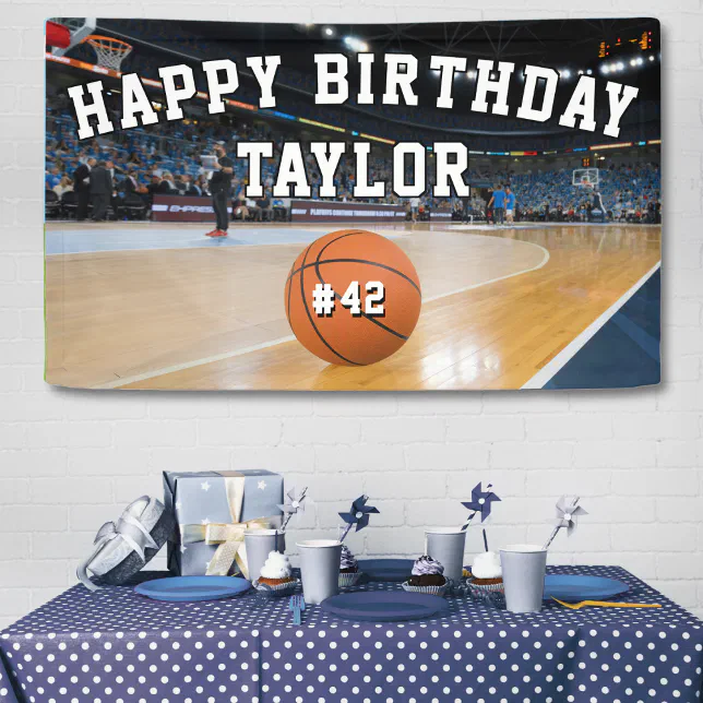 Basketball Court Team Number Sports Happy Birthday Banner | Zazzle