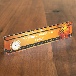 Basketball Desk Nameplate with Clock | Zazzle