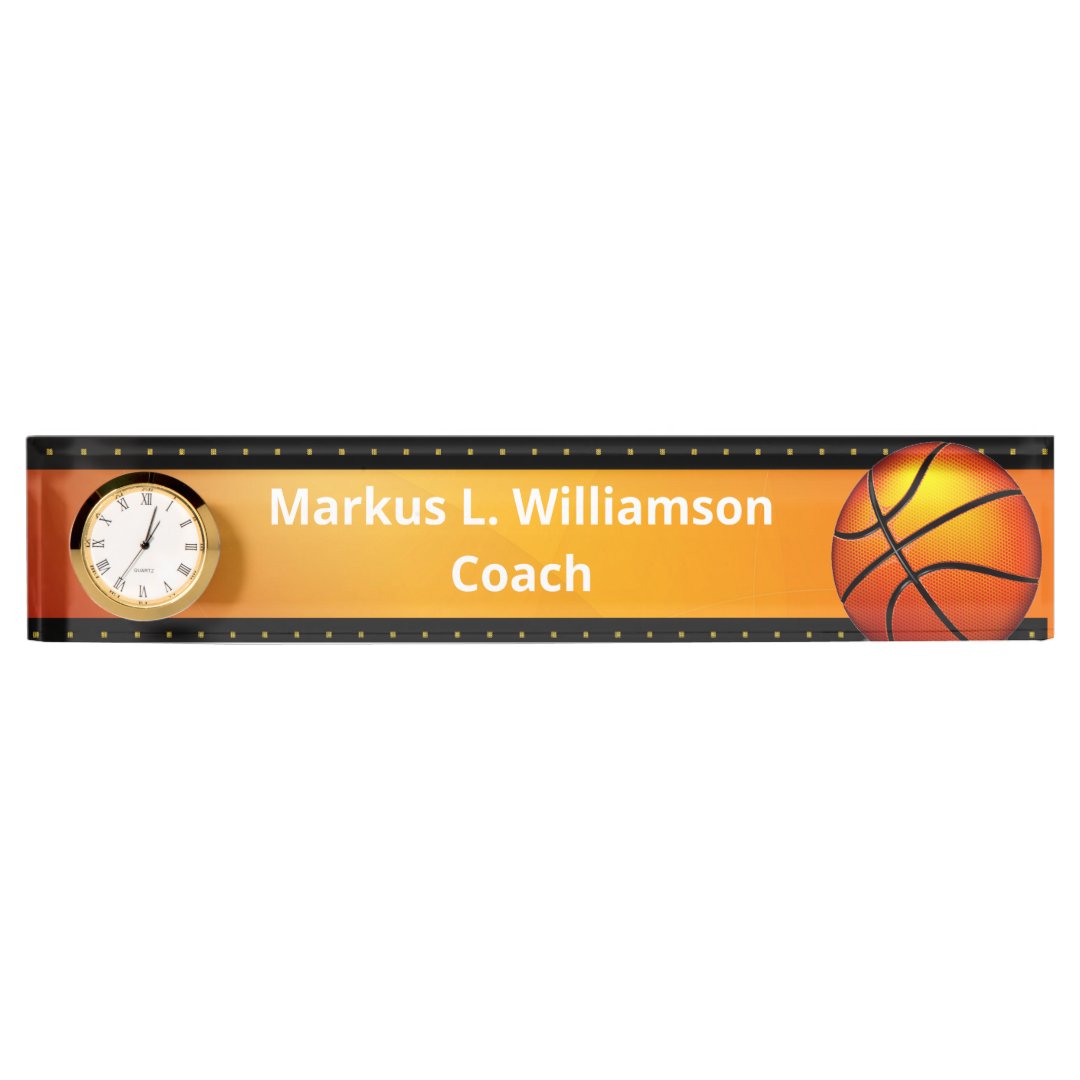 Basketball Desk Nameplate with Clock | Zazzle