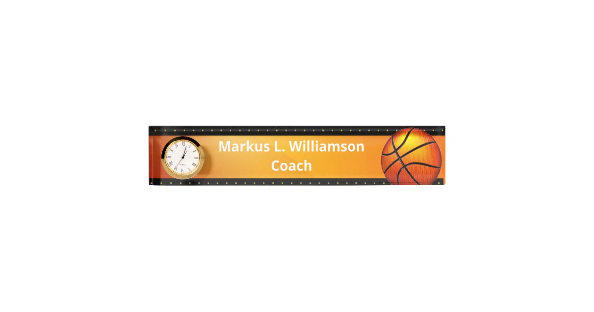 Basketball Desk Nameplate with Clock | Zazzle