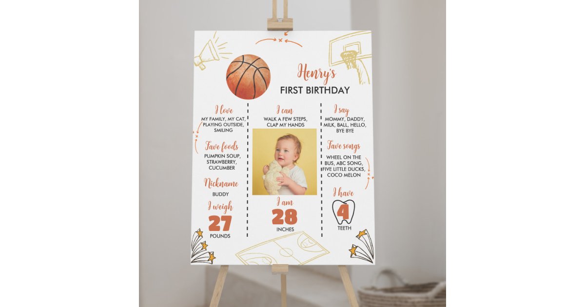 Basketball First Birthday Milestone Sign | Zazzle