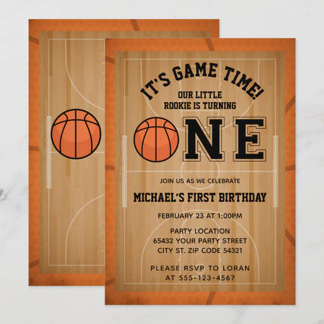 Basketball First Birthday Party Invitation | Zazzle