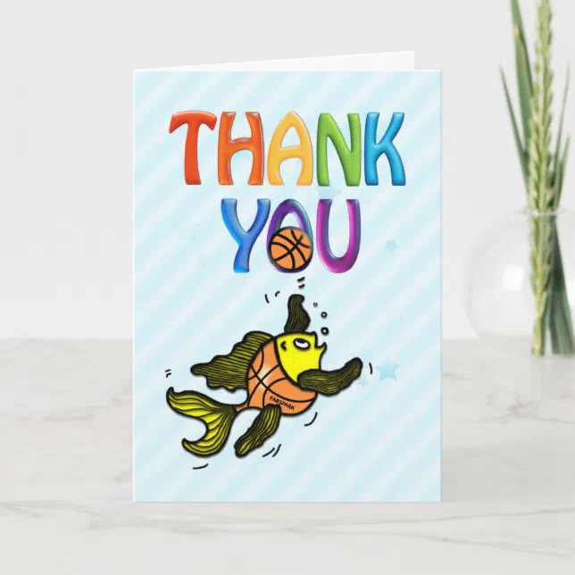 Basketball Fish funny cute cartoon THANK-YOU CARD | Zazzle