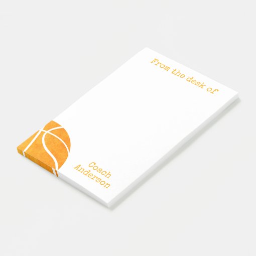 Basketball From The Desk of Coach Personalized Post-it Notes | Zazzle