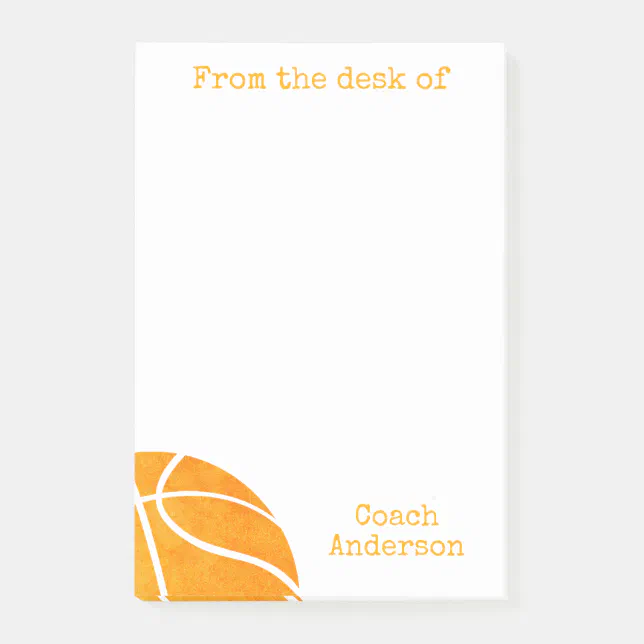 Basketball From The Desk of Coach Personalized Post-it Notes | Zazzle