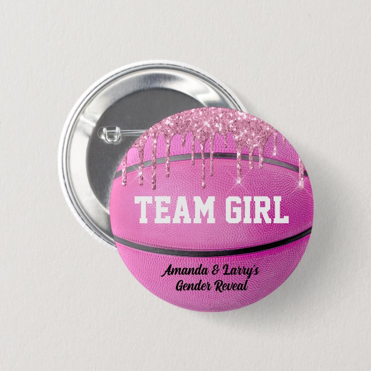 Basketball Gender Reveal Team Girl Button | Zazzle