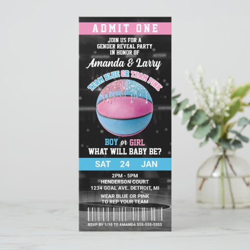 Basketball Gender Reveal Ticket Invitation | Zazzle Basketball Gender Reveal Ticket Invitation | Zazzle