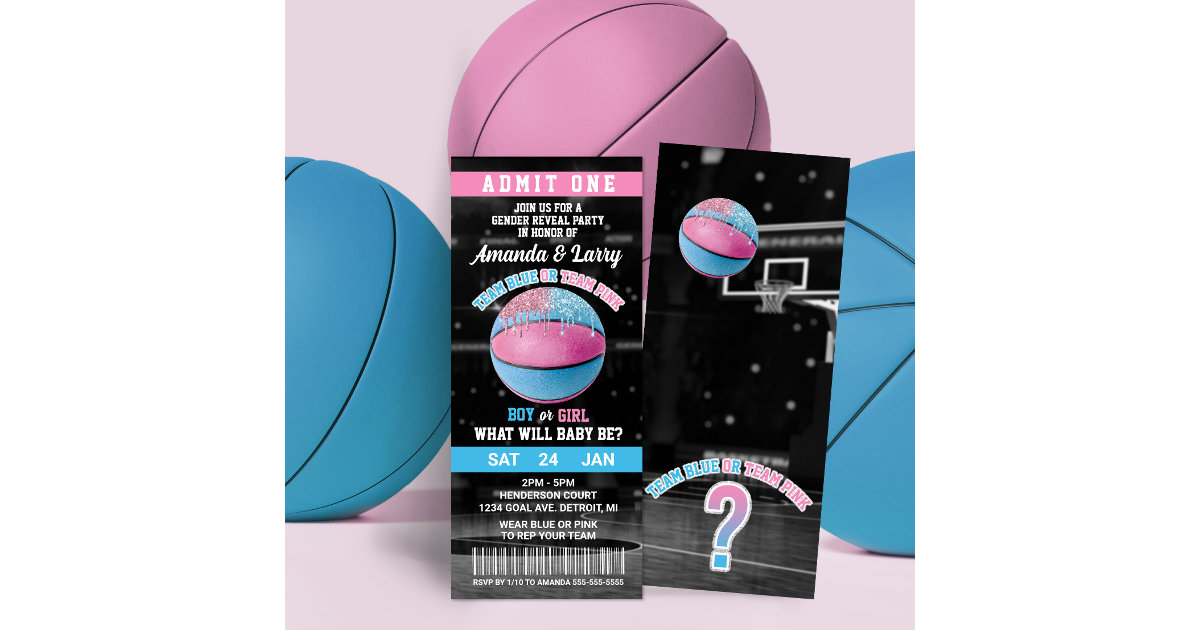 Basketball Gender Reveal Ticket Invitation | Zazzle Basketball Gender Reveal Ticket Invitation | Zazzle