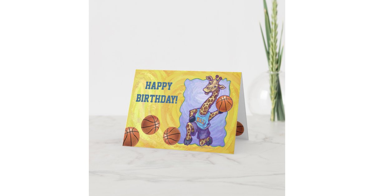 Basketball Giraffe Happy Birthday Card | Zazzle