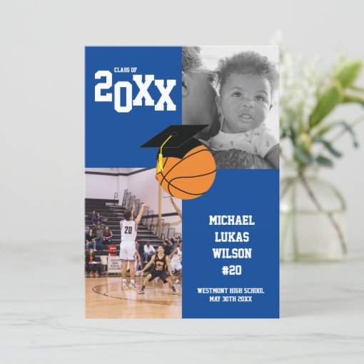 Basketball Graduation Sports Blue Announcement | Zazzle