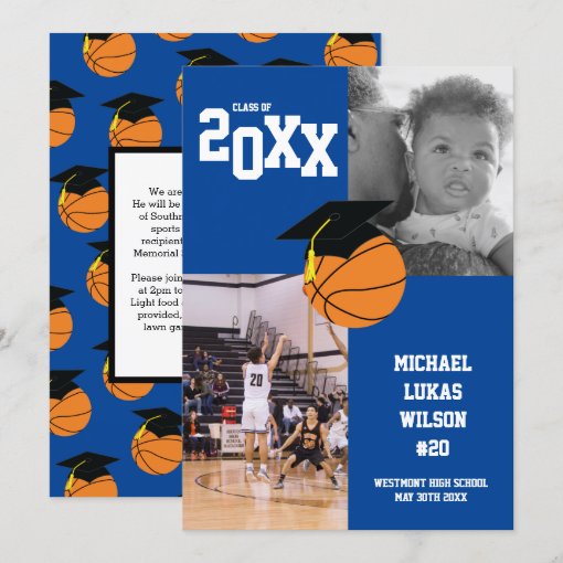 Basketball Graduation Sports Blue Announcement | Zazzle